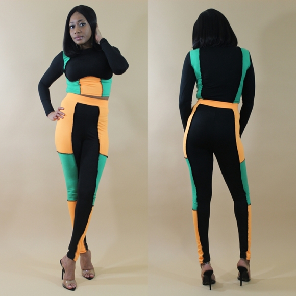 Pants & Jumpsuits | Orange Colorblock Set | Poshmark